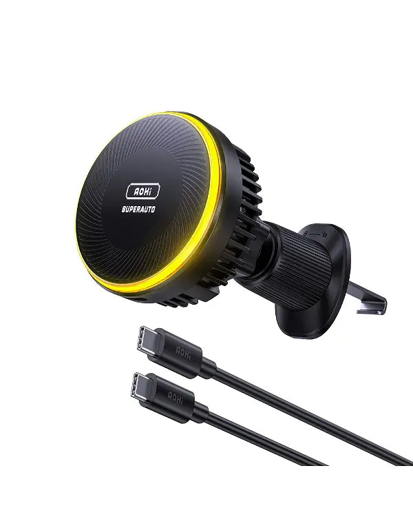 AOHI SUPERAUTO Self-Cooling Magnetic Wireless Car Charger with C-C